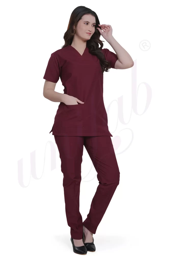 Medical Scrub Female Plain Maroon - Unifab India